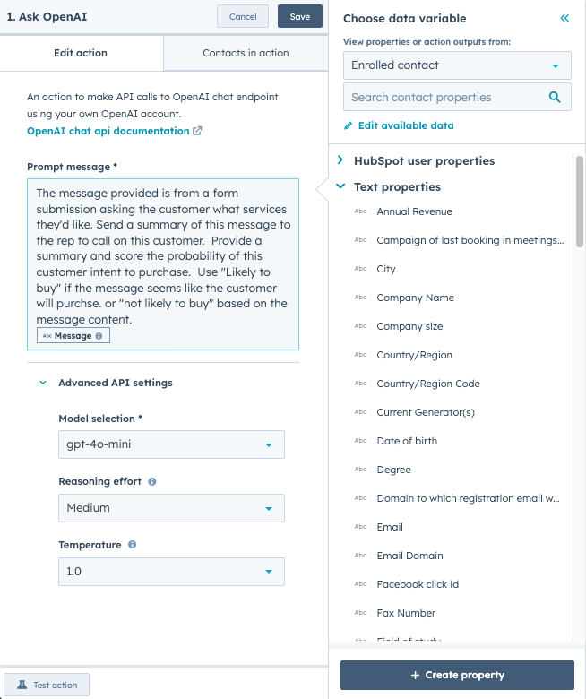 Connect your OpenAI account to HubSpot